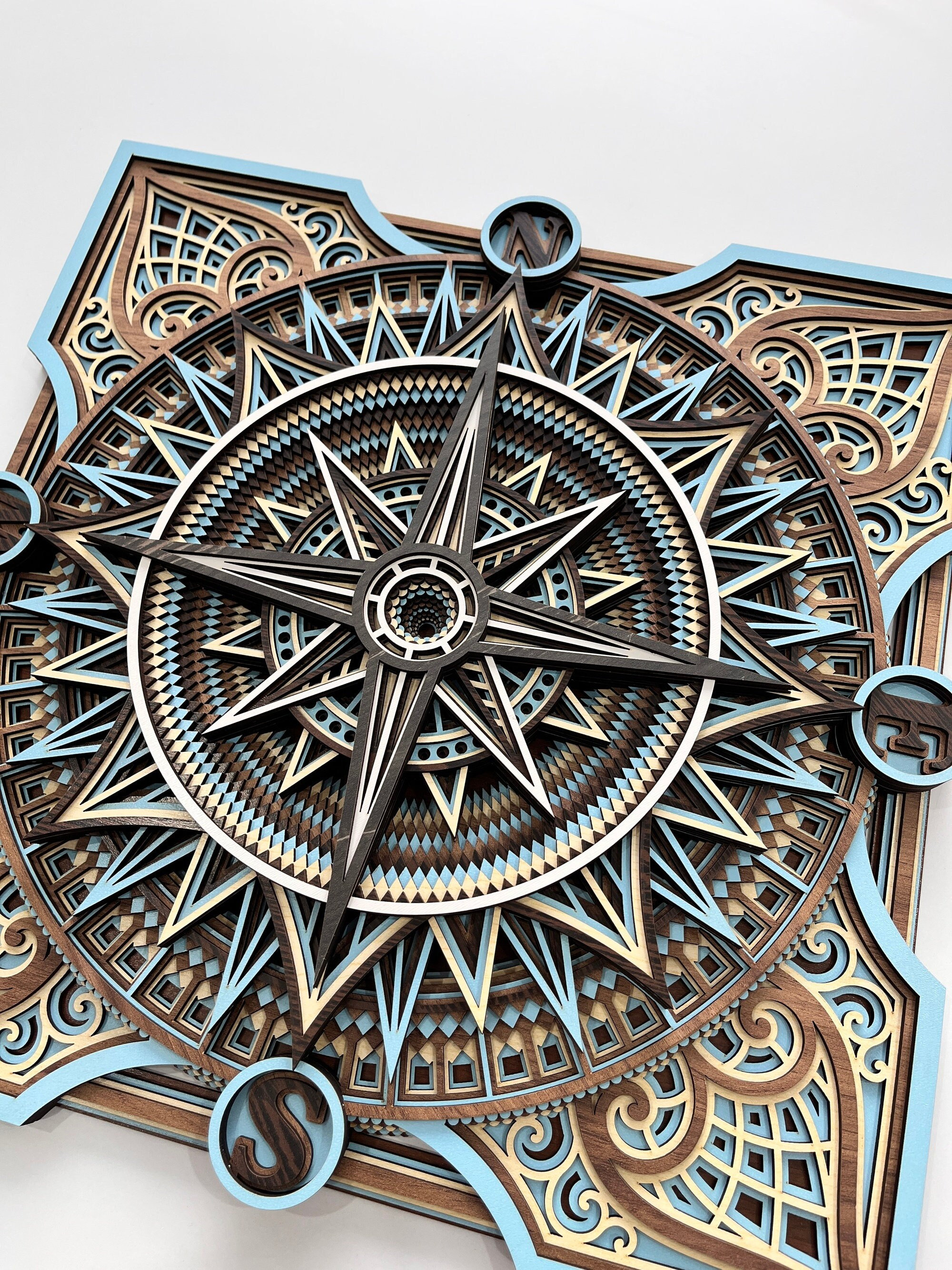 Wood Mandala Compass Wood Wall Art Multilayer Decor Home - Etsy
