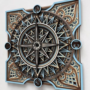 Wood Mandala, Compass Wood Wall Art, Multilayer Decor, Home Decor ...