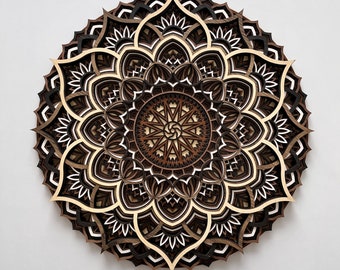 Wood Mandala, Wood Carving Wall Art, Multilayer Decor, Home Decor ...