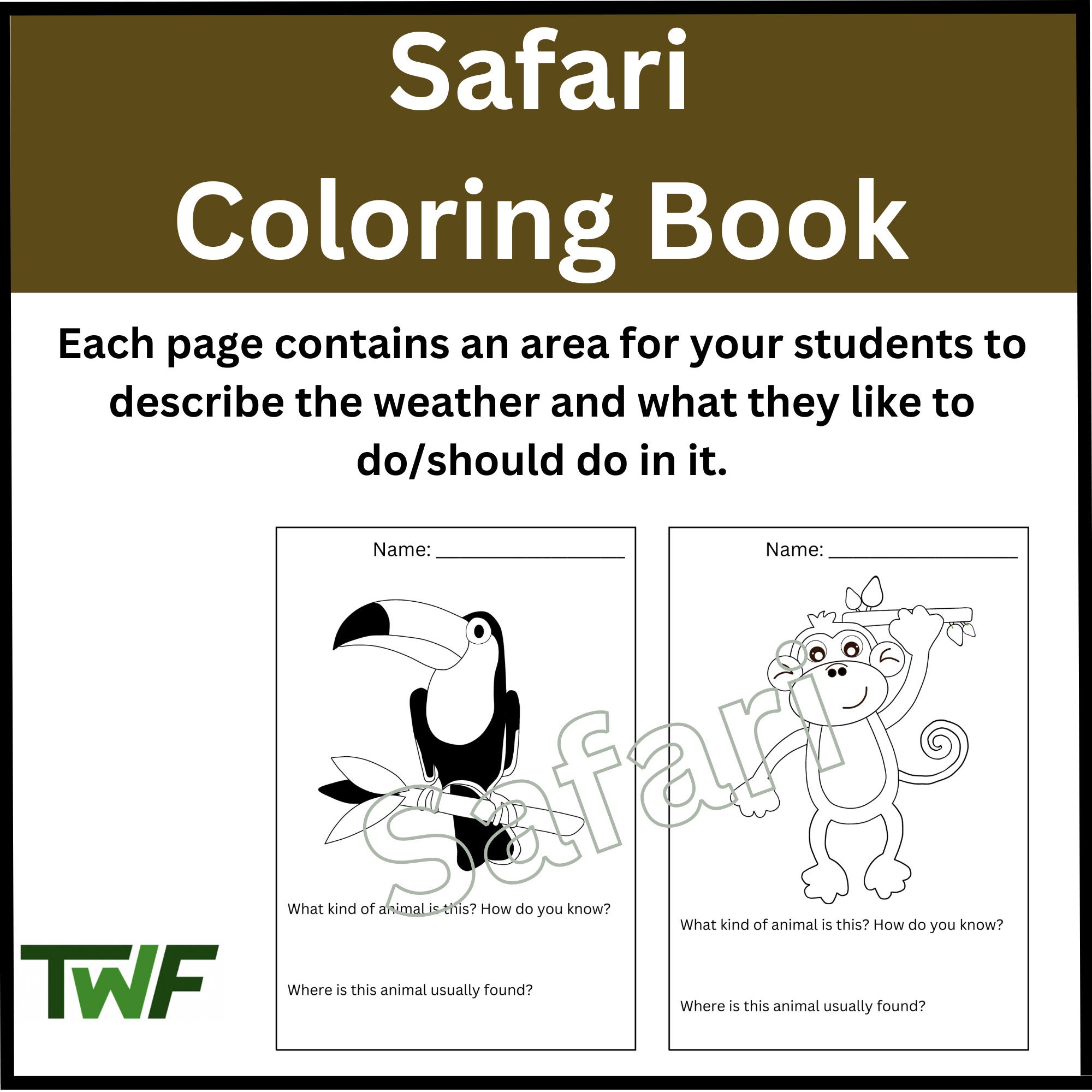 Safari Coloring Book Perfect for Kids Learning About Safaris & Safari ...