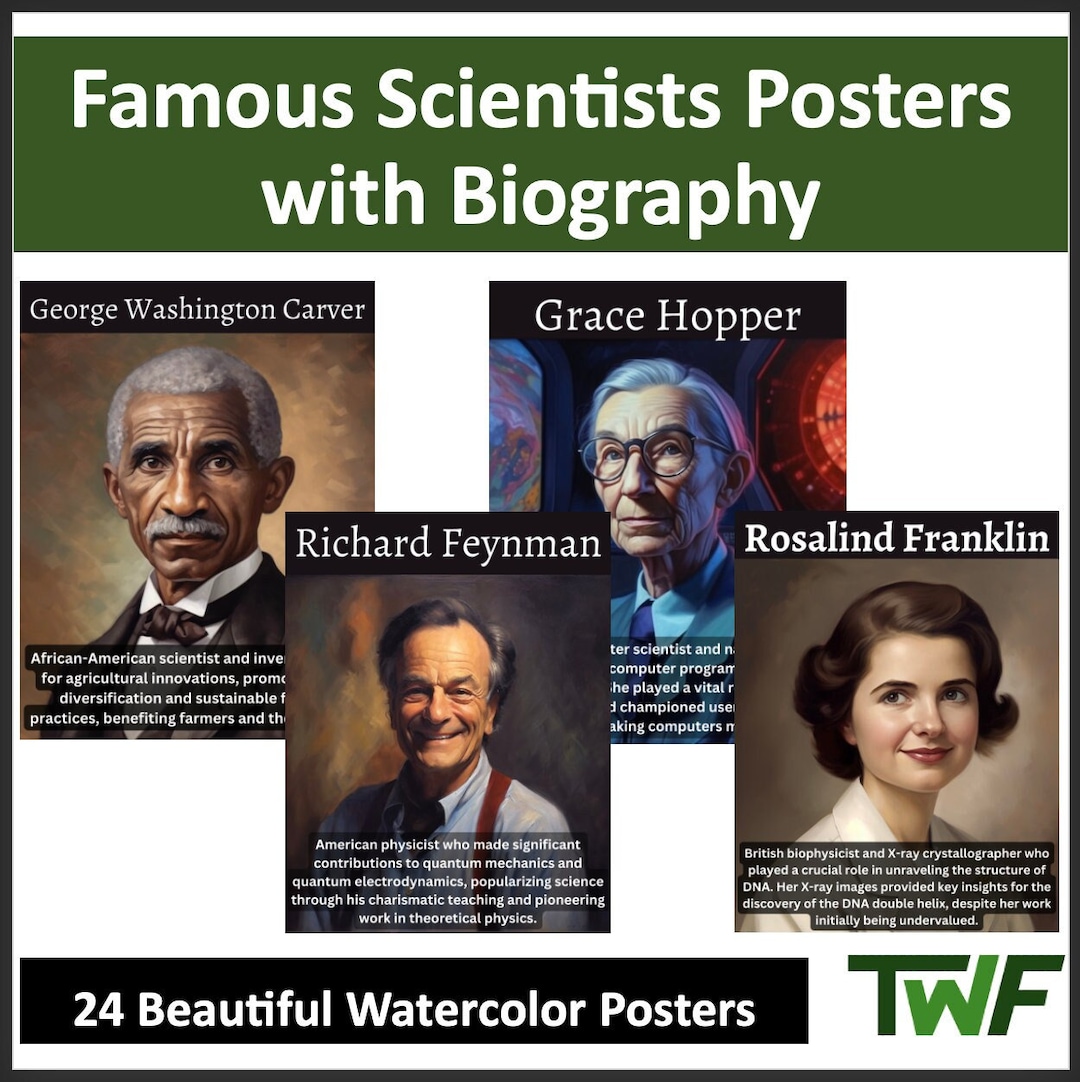 Famous Scientist Posters With Short Biography - 24 Beautiful Watercolor ...