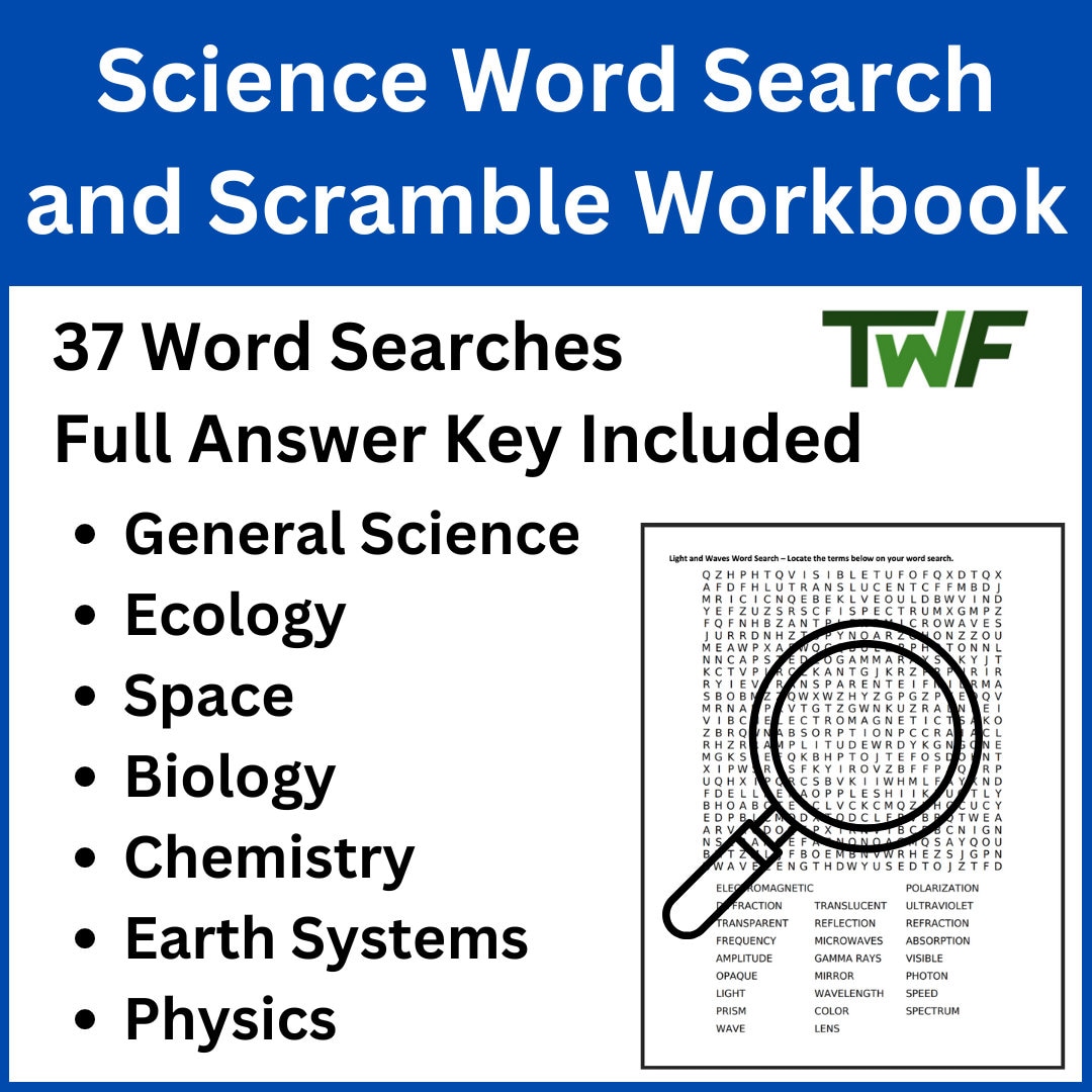 Science Word Search Workbook 37 Word Search Activities - Etsy