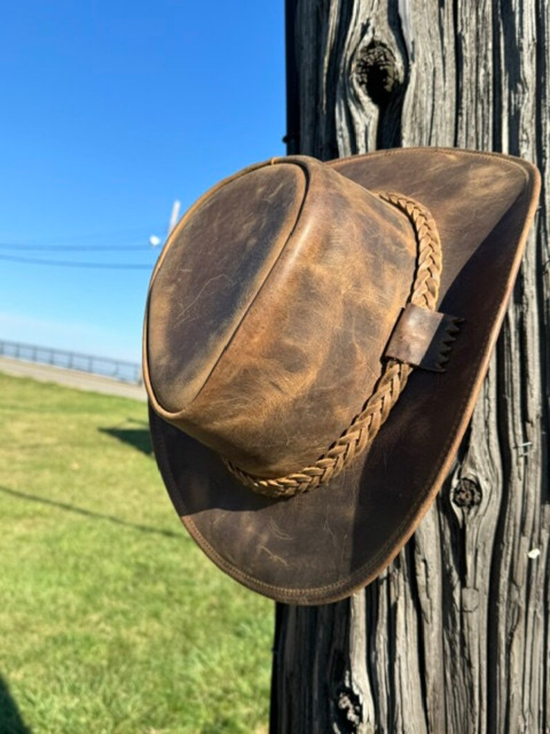 Outback Genuine Leather Hat Western Cowboy Style Cow Girl Hat Real ...