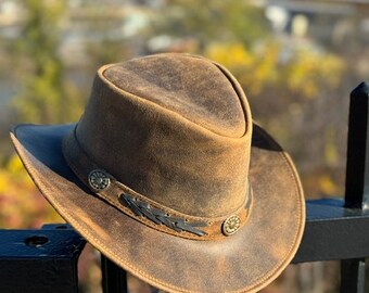 Leather Cowboy Hat Western Style Genuine Premium Leather Hats for Men ...