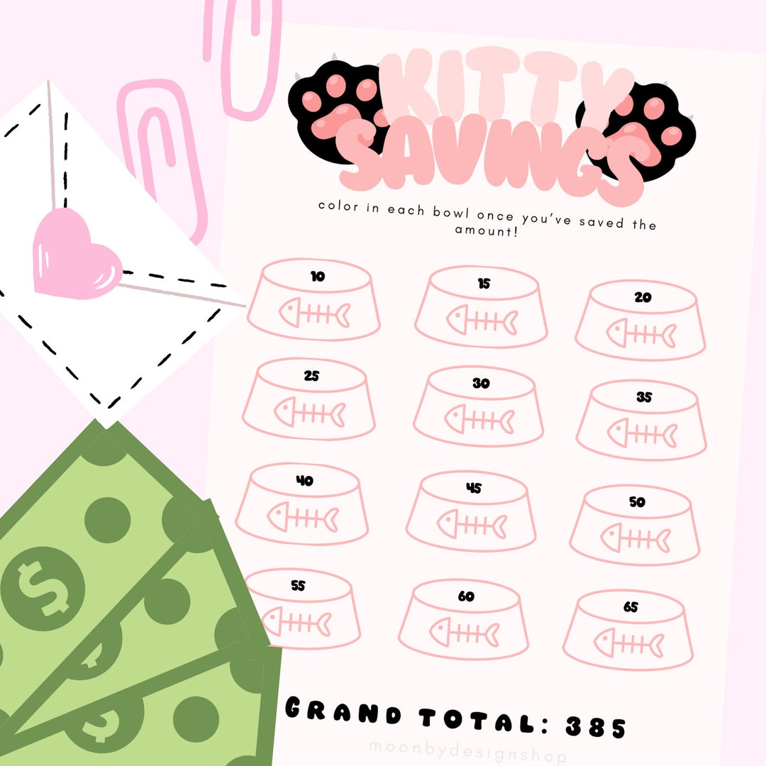 12 Envelope Money Savings Challenge Kitty Kawaii Cute Design - Etsy