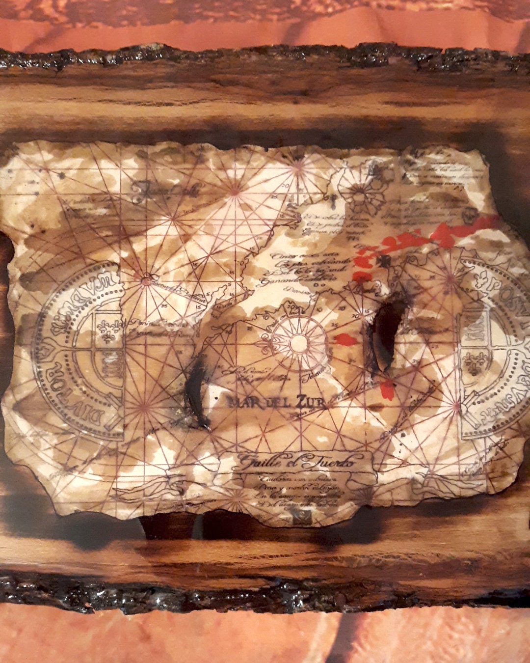 Goonies Treasure Map Replica on Live Edge Wooden Slab, Wall Art, Man ...