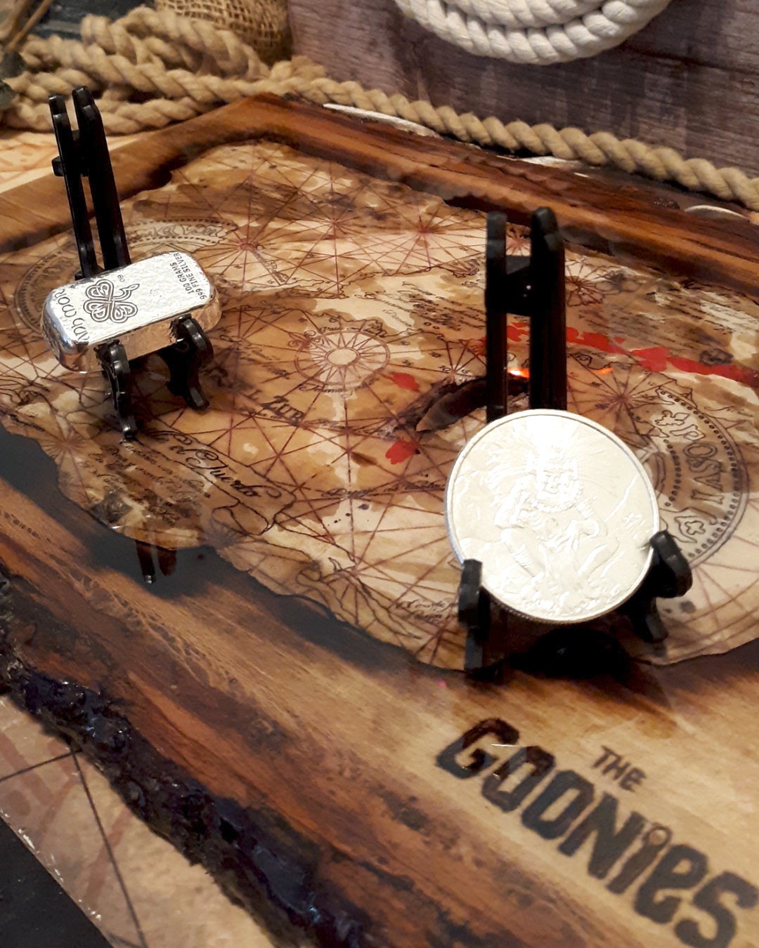 Goonies Treasure Map Replica on Live Edge Wooden Slab, Wall Art, Man ...