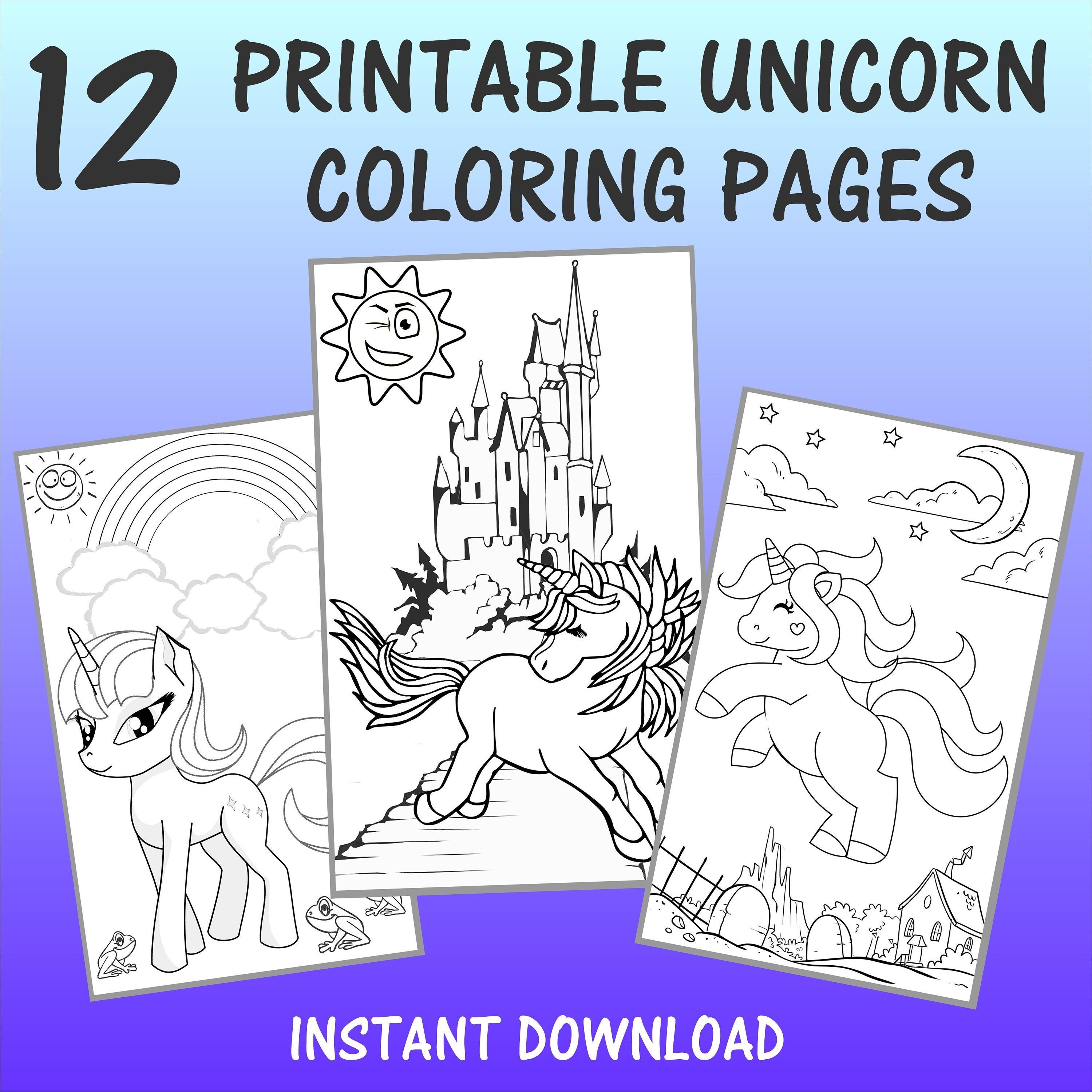 Unicorn Coloring Pages for Kids, 12 Printable Images Digital Download ...