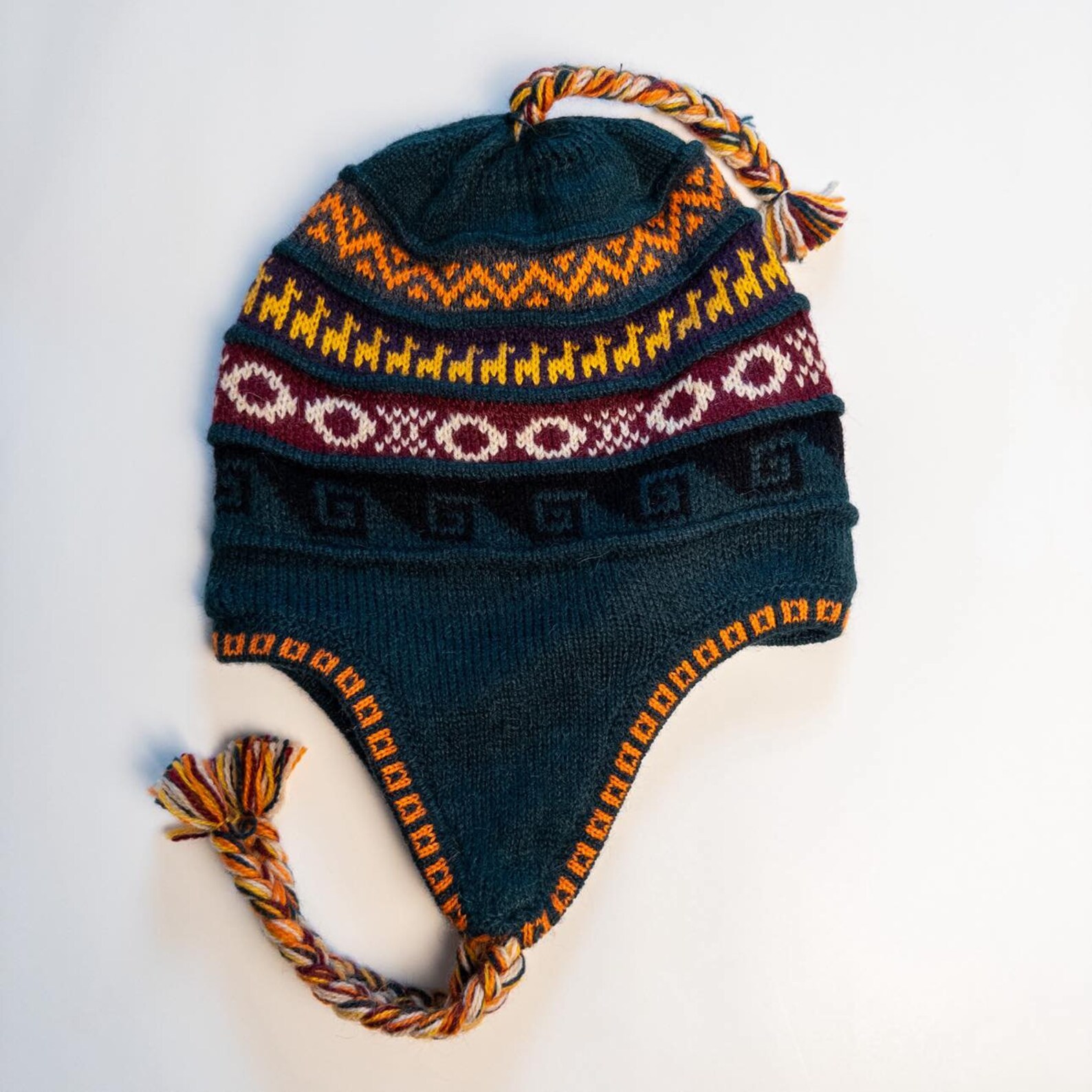 Green Peruvian Alpaca Chullo Hat, Ethnic Beanie Unisex, Soft Alpaca ...