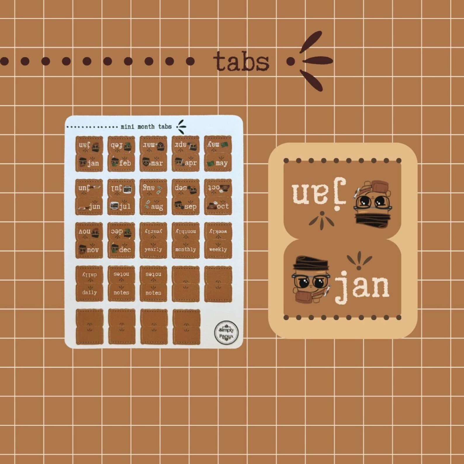 Month Tabs in Coffee Tab Stickers for Hobonichi Planners or Any Journal ...
