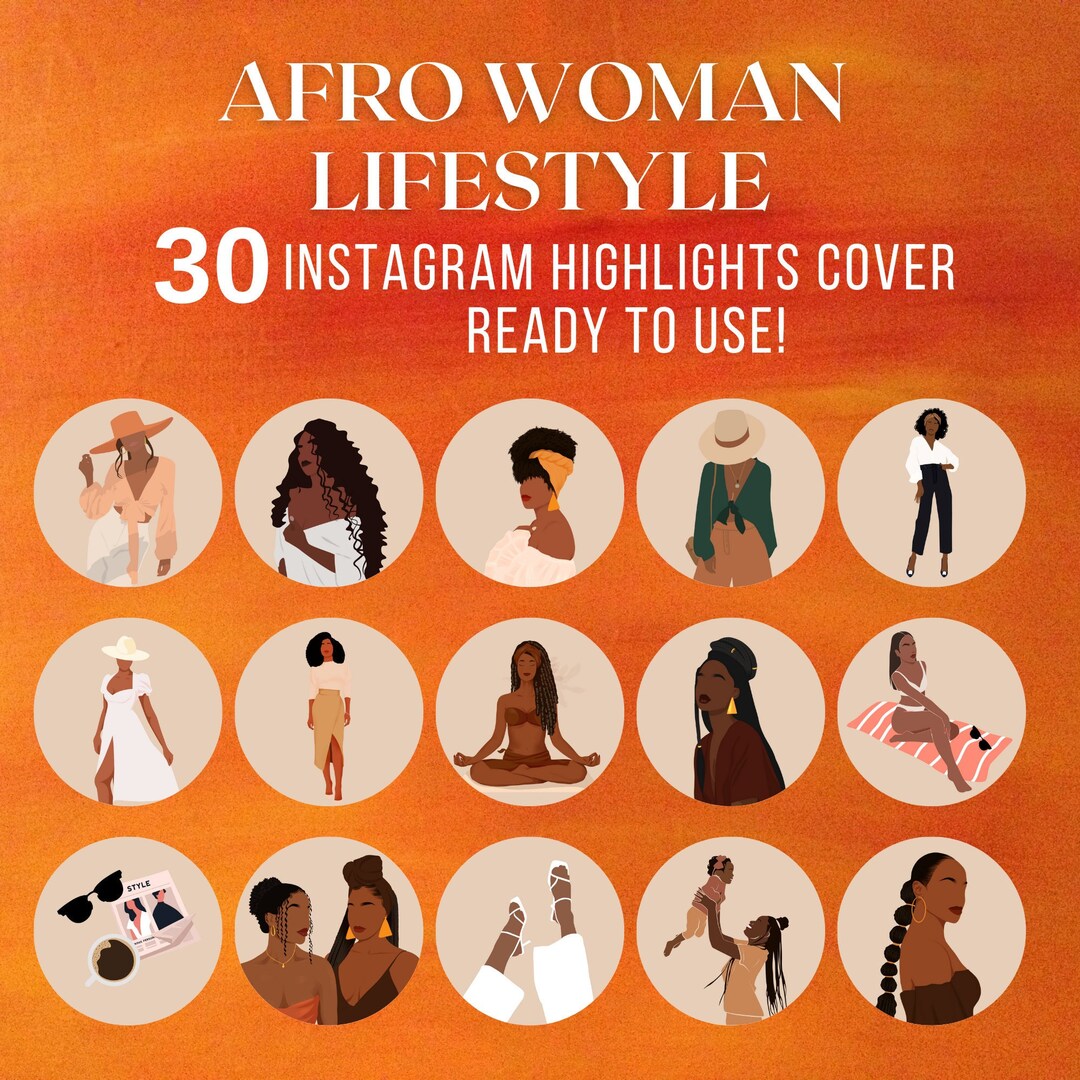 30 Highlights Cover Ready to Upload | Lifestyle IG Icons | Afro Woman ...