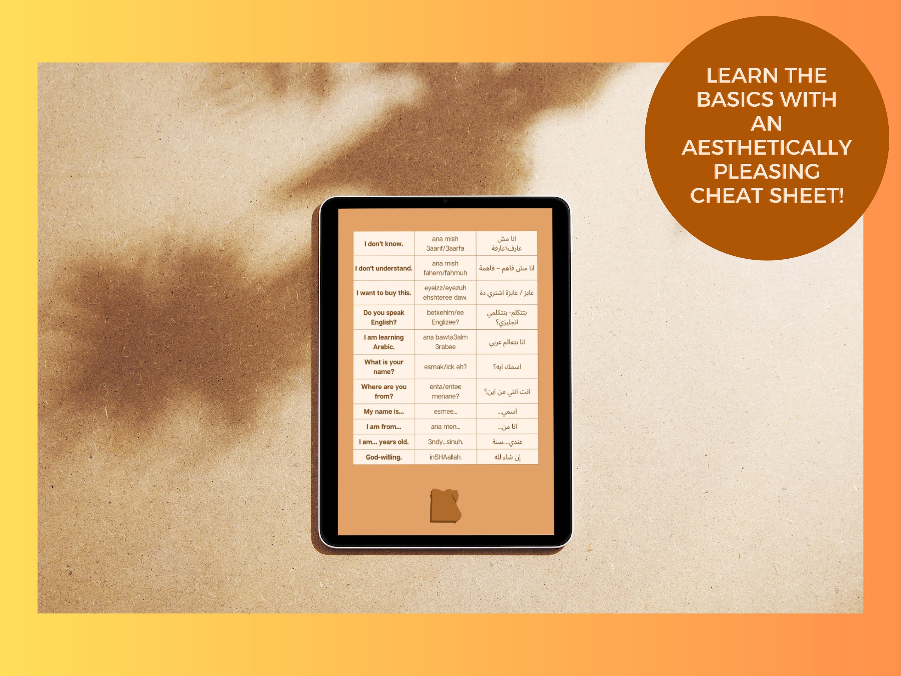 Egyptian Arabic Phrases Reference Sheet - Etsy