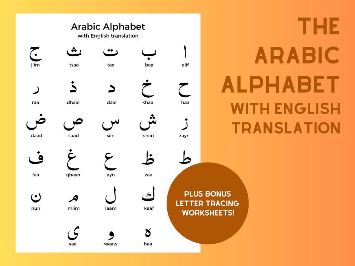 Arabic Alphabet With English Translation Reference Sheet - Etsy
