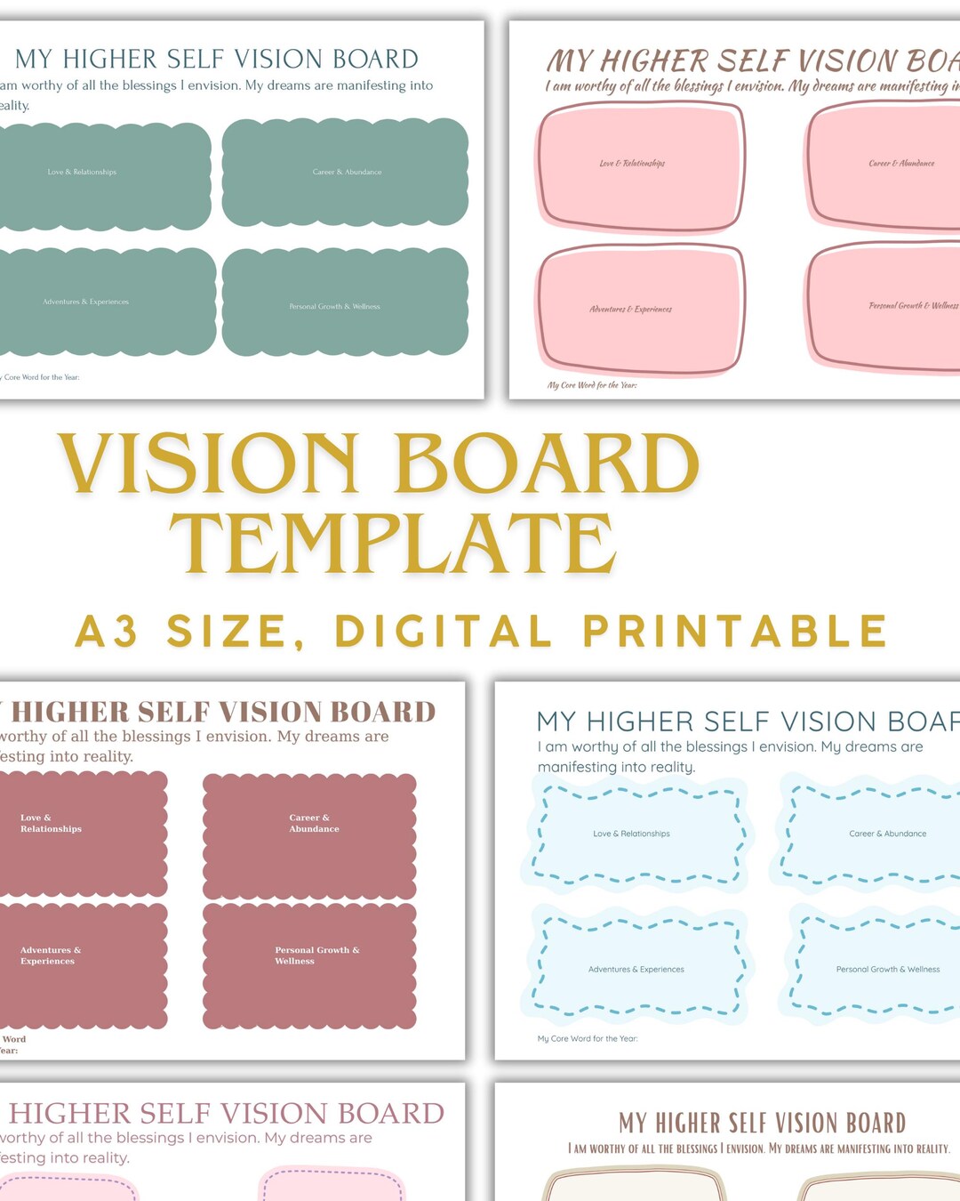 The Higher Self Vision Board Template Bundle | 6 Aesthetic A3 ...