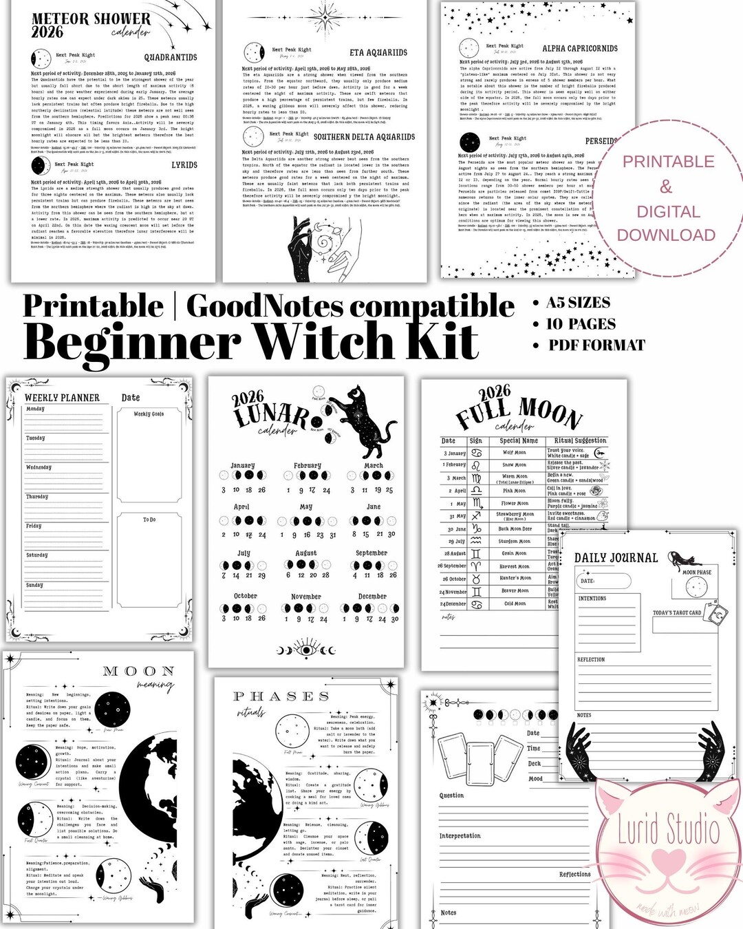 2026 Moon Phase Planner: Beginner Witch Kit, Ritual Journal (digital A5 ...