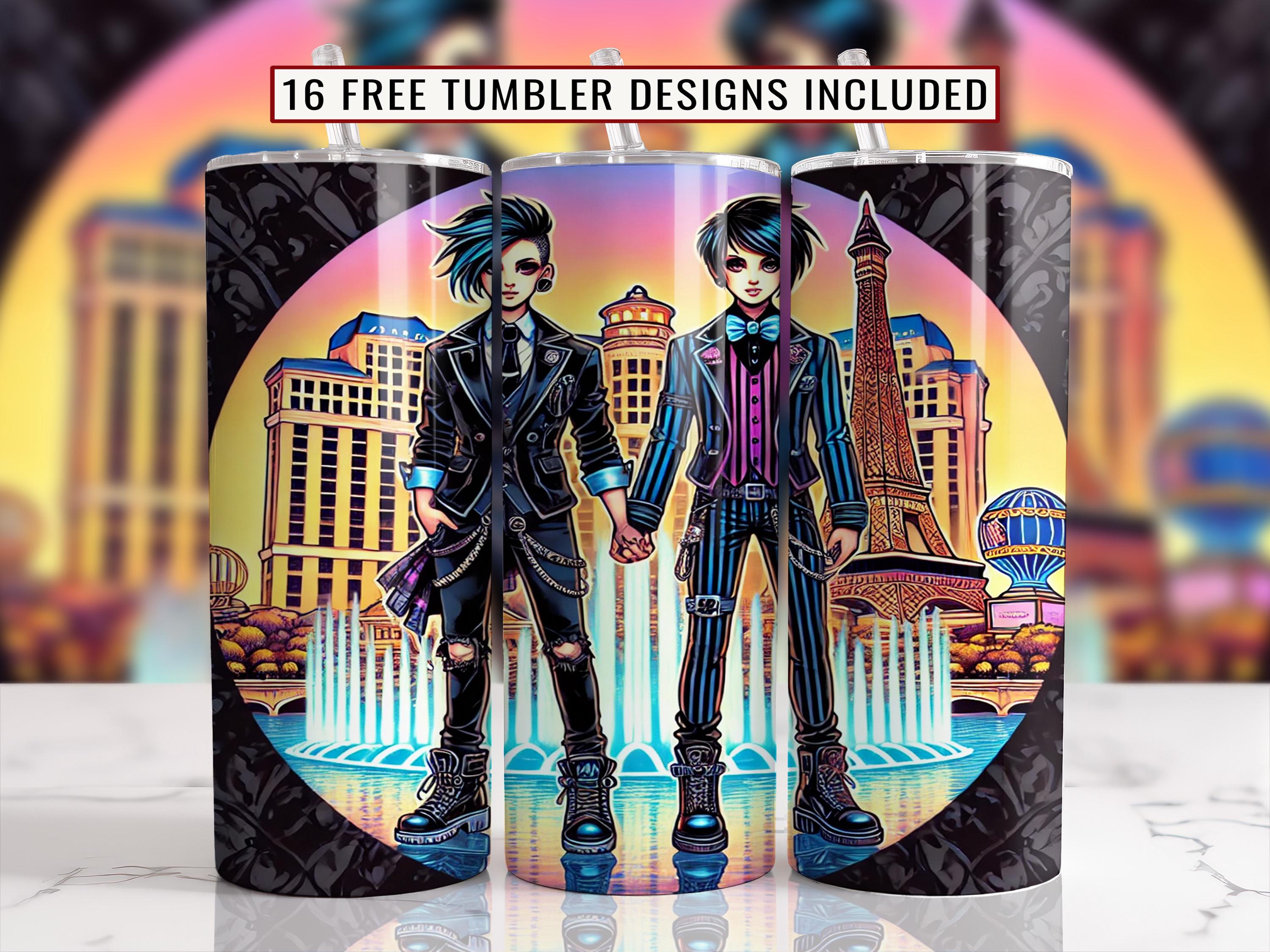 Cartoon Emo Punk Rock Couple Tumbler Wrap, 20oz Skinny Tumbler Design ...