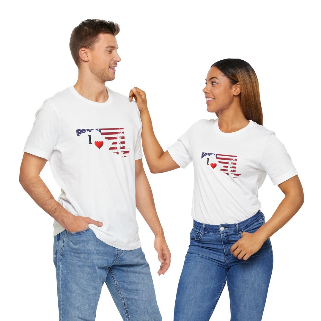 I Love Maryland State Shape With United States Flag Unisex Jersey Short ...