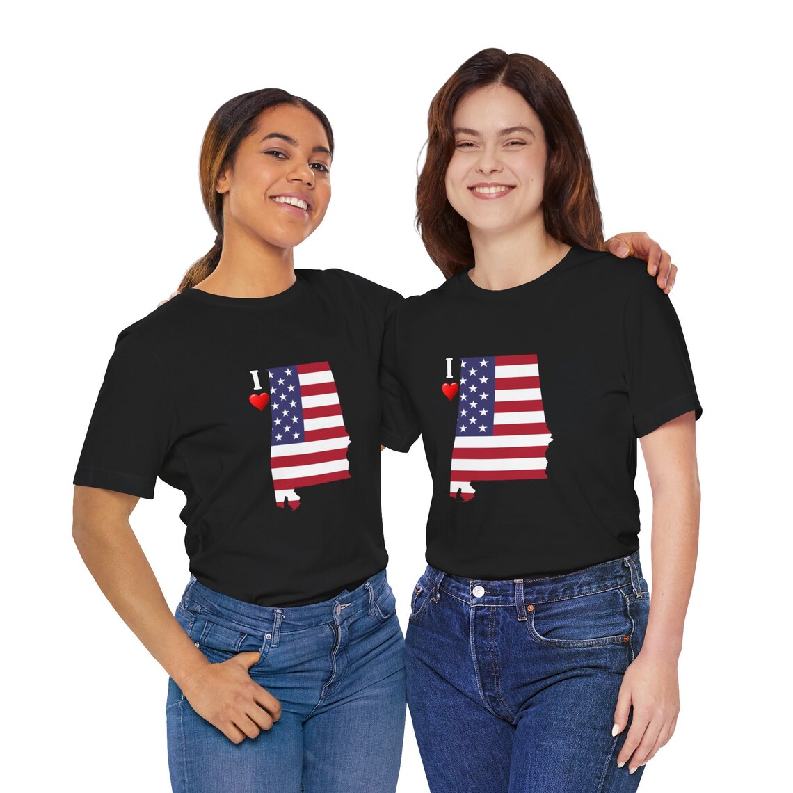 I Love Alabama State Shape With United States Flag Unisex Jersey Short ...