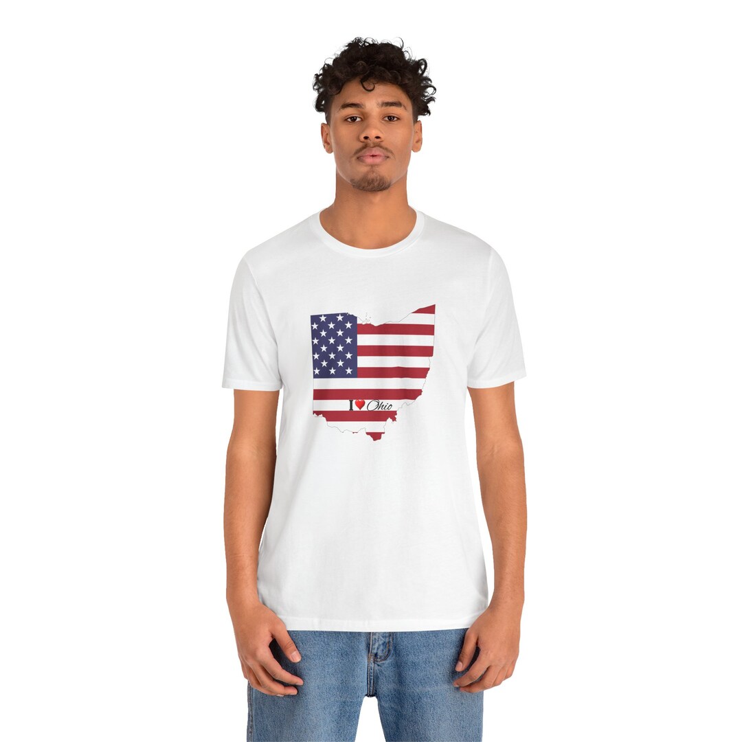 I Love Ohio State Shape With United States Flag Unisex Jersey Short ...
