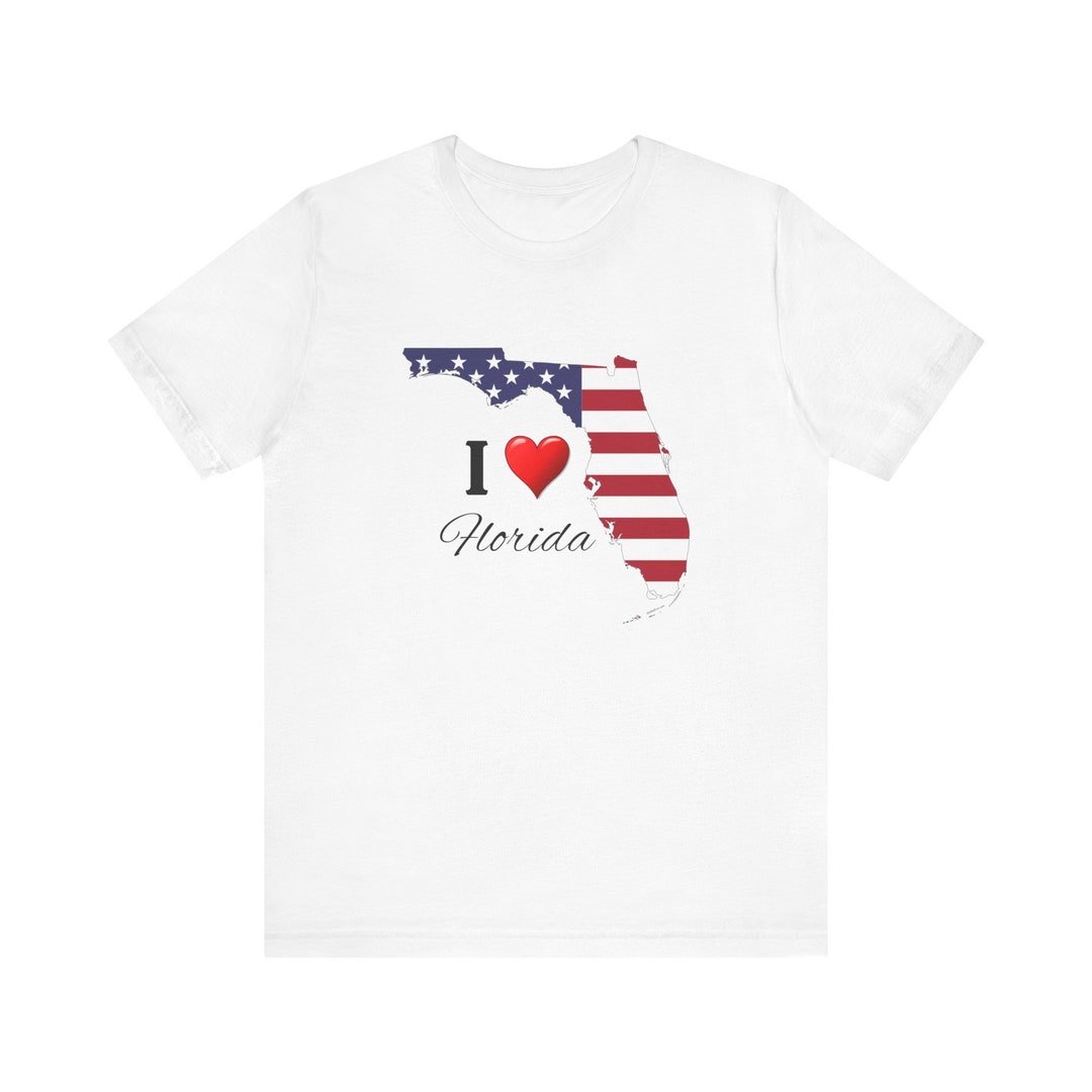 I Love Florida State Shape With United States Flag Unisex Jersey Short ...