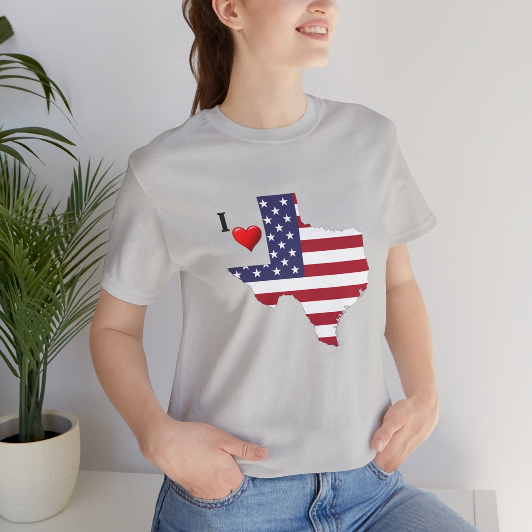 I Love Texas State Shape With United States Flag Unisex Jersey Short ...