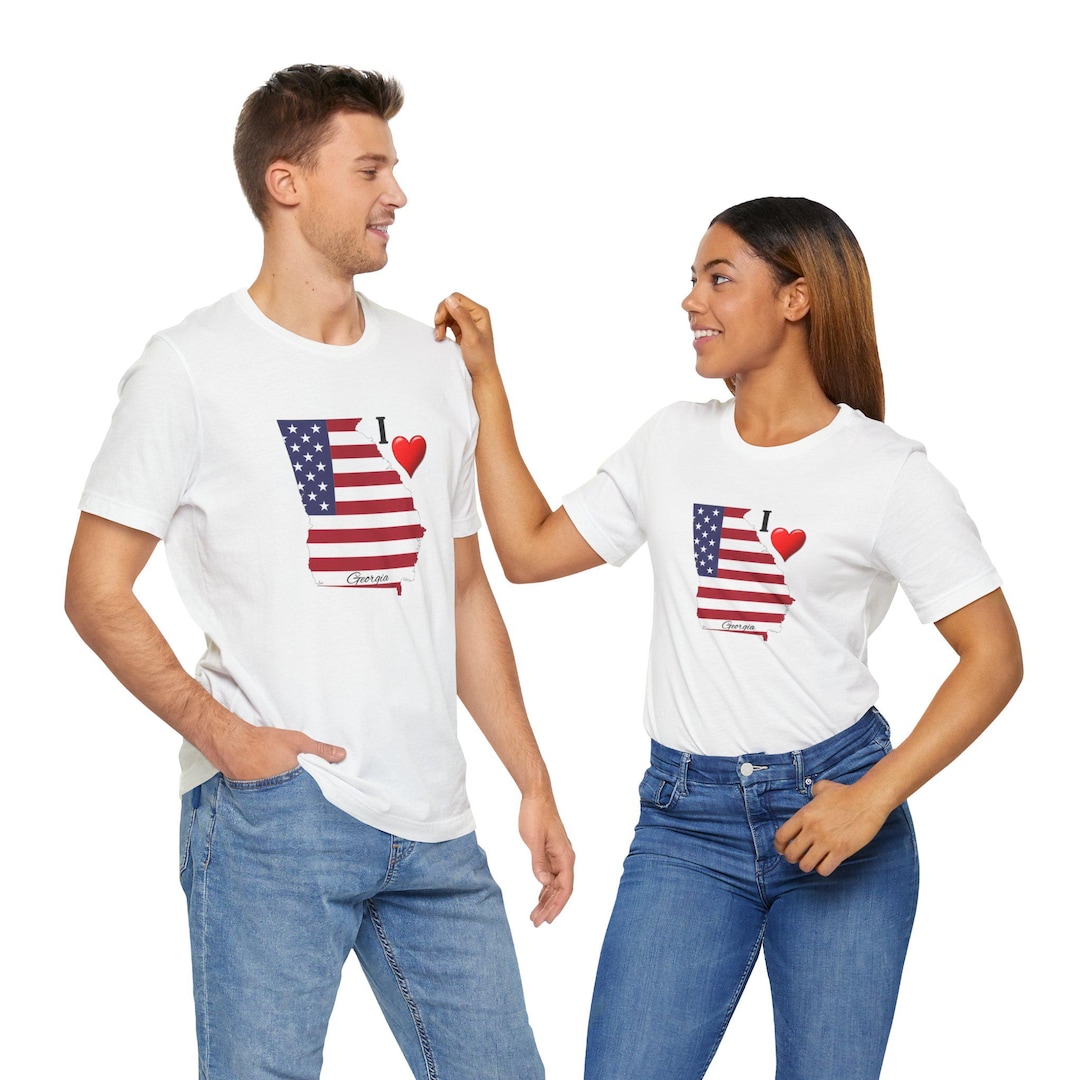 I Love Georgia State Shape With United States Flag Unisex Jersey Short ...