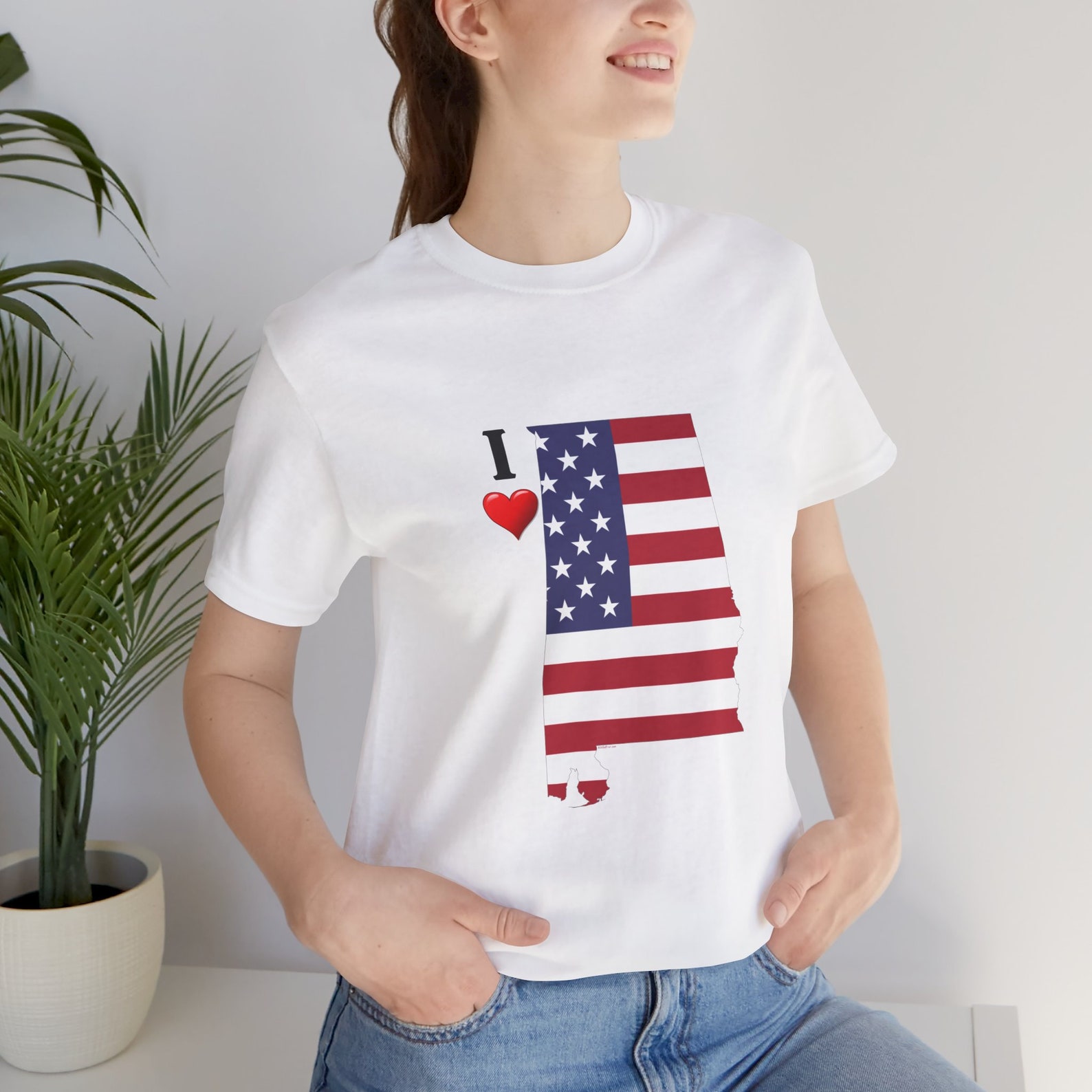 I Love Alabama State Shape With United States Flag Unisex Jersey Short ...