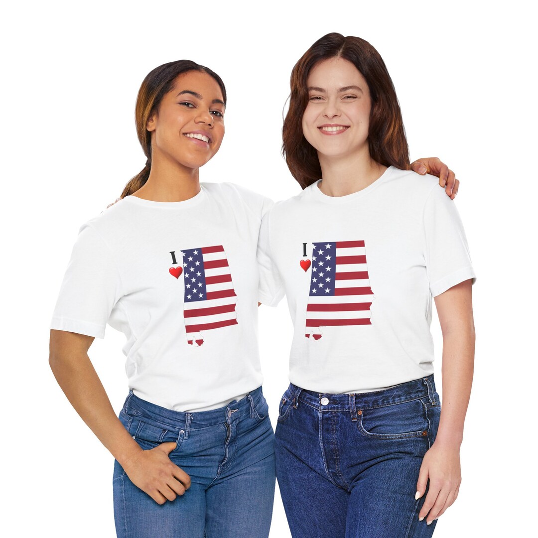 I Love Alabama State Shape With United States Flag Unisex Jersey Short ...