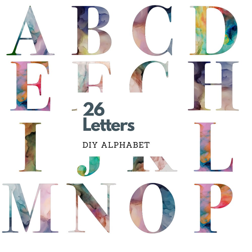 DIY Watercolor Alphabet, Numbers and Symbols Clipart PNG Bundle Floral ...