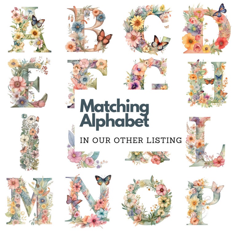 Watercolor Floral Numbers and Symbols Clipart PNG Bundle Floral Clip ...