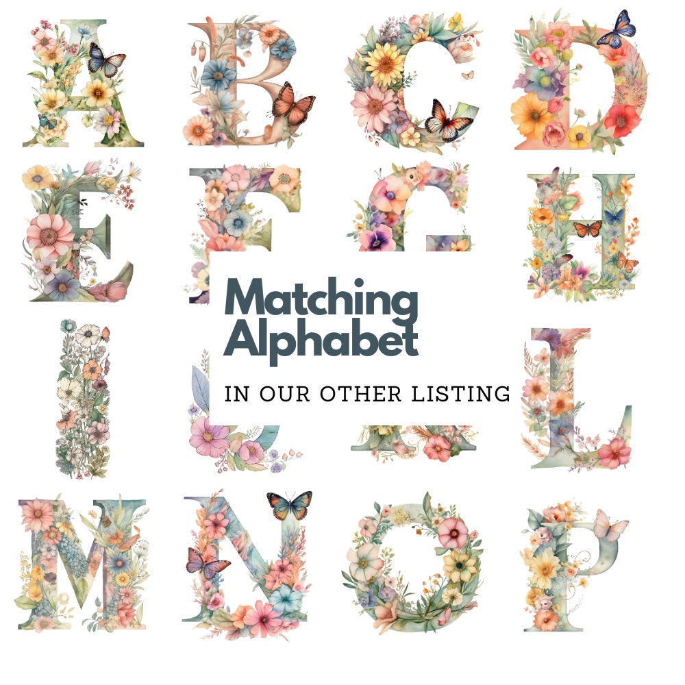 Watercolor Floral Numbers and Symbols Clipart PNG Bundle Floral Clip ...