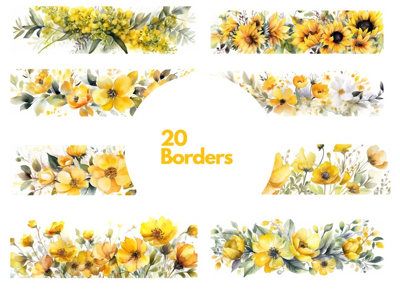 Yellow Botanical Clipart Bundle PNG Watercolor Violet Flowers Bundle ...