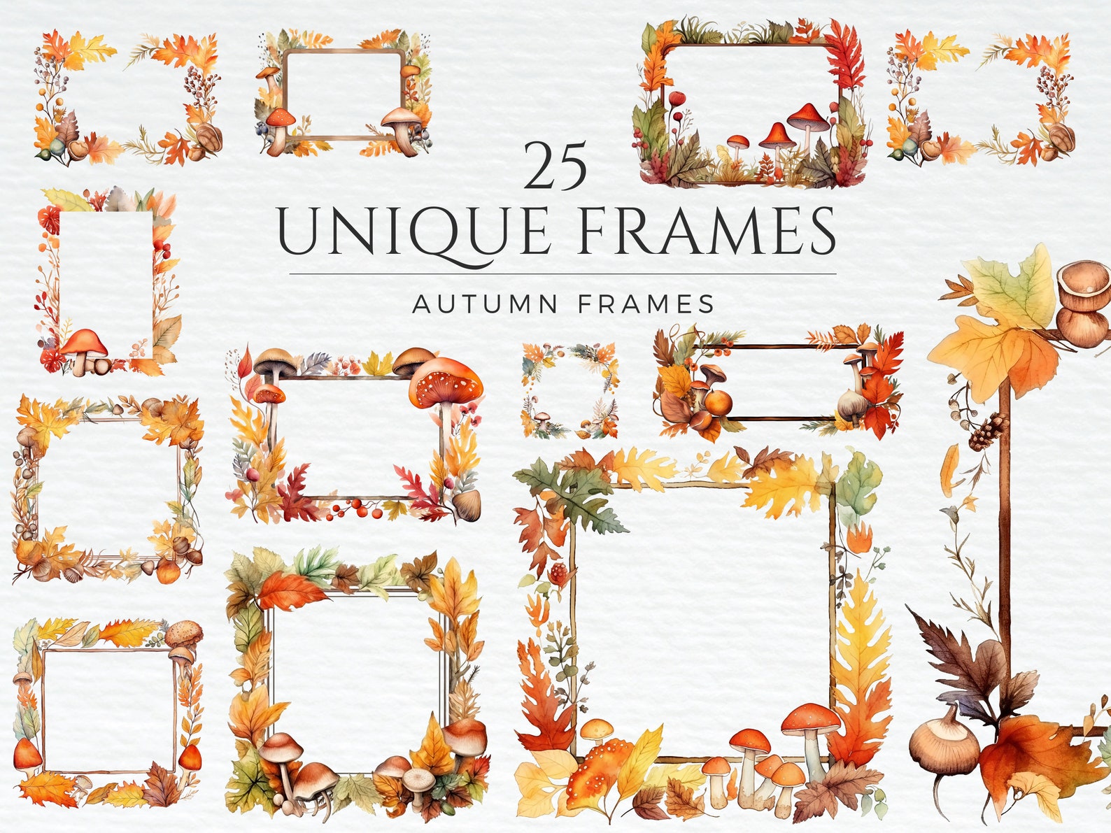 Autumn Frames PNG Bundle Transparent Full Commercial License Watercolor ...