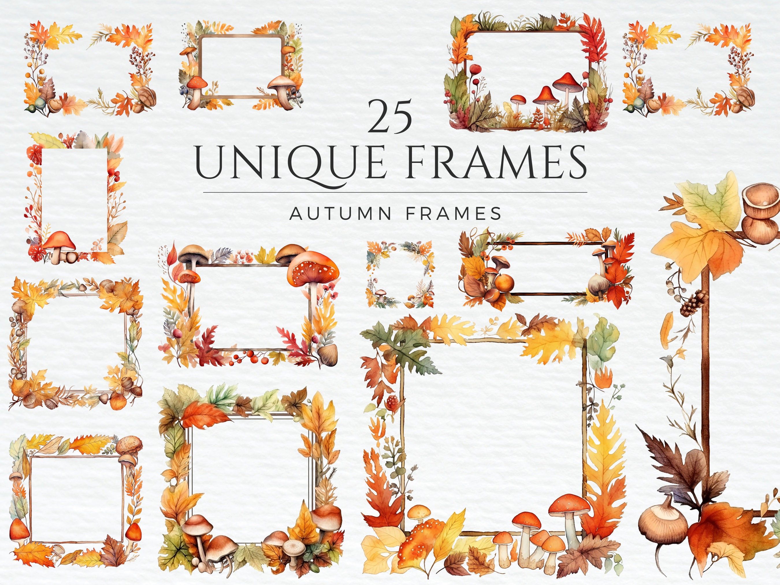 Autumn Frames PNG Bundle Transparent Full Commercial License Watercolor ...