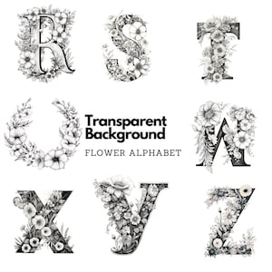 Floral Alphabet Drawing Letters Clipart PNG Bundle Floral Clip Art ...