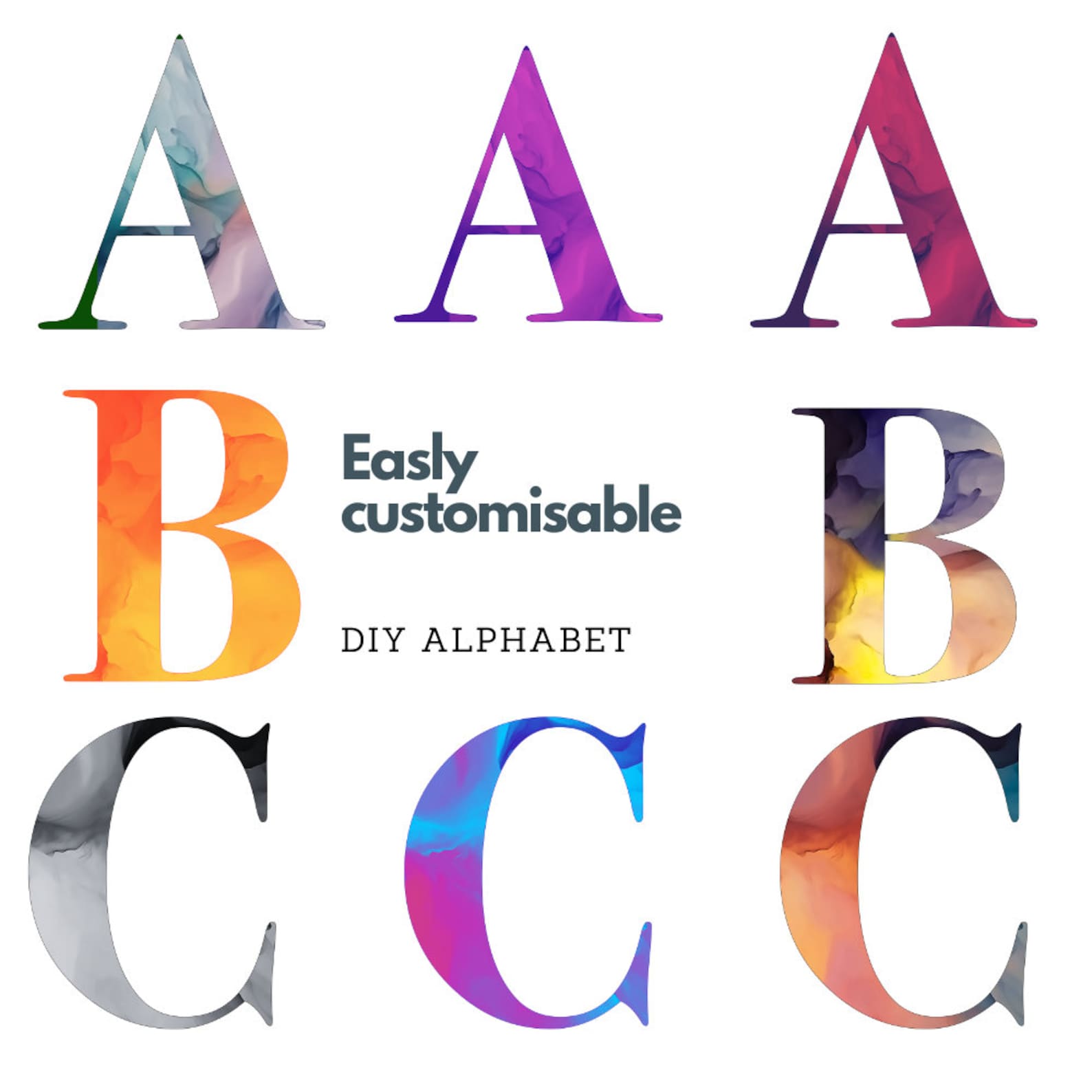 DIY Watercolor Alphabet, Numbers and Symbols Clipart PNG Bundle Floral ...