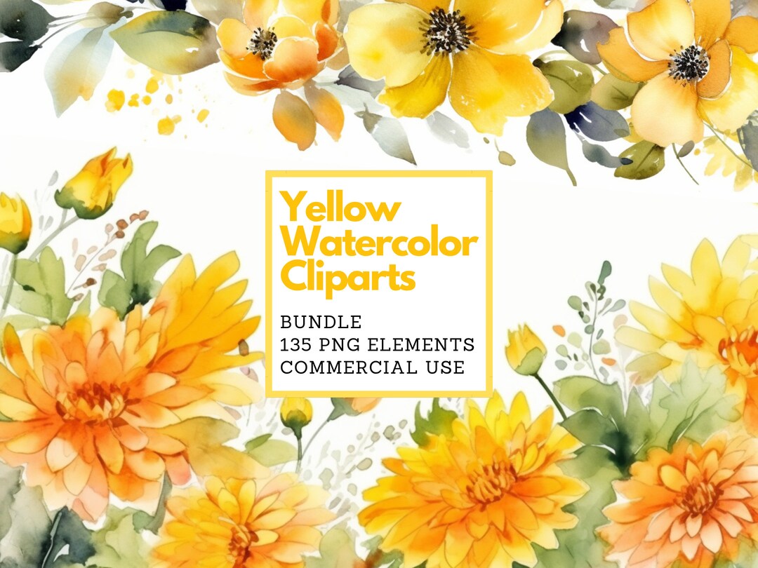 Yellow Botanical Clipart Bundle PNG Watercolor Violet Flowers Bundle ...