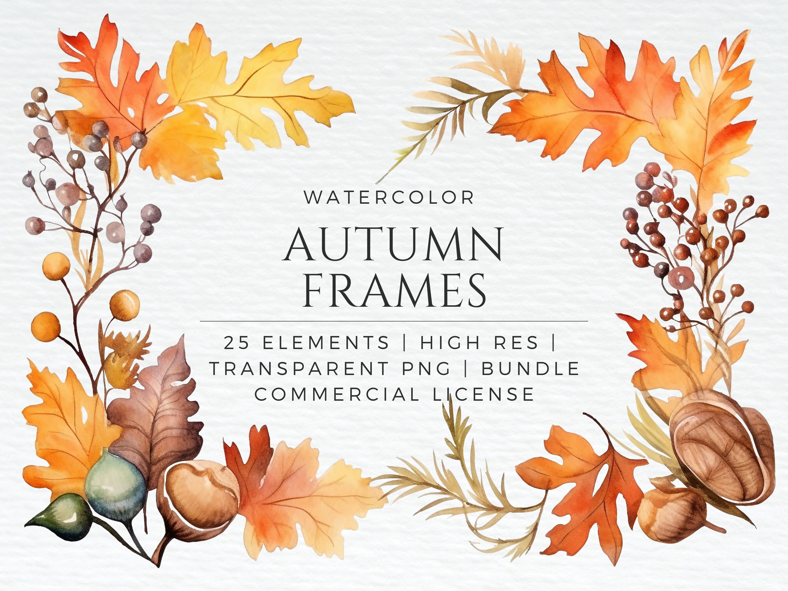 Autumn Frames PNG Bundle Transparent Full Commercial License Watercolor ...