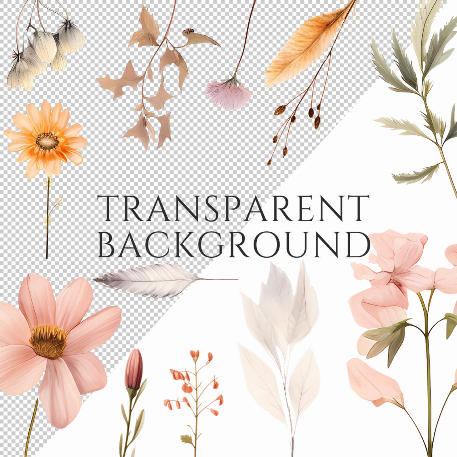Wild Boho Flowers PNG Bundle Transparent Full Commercial License ...