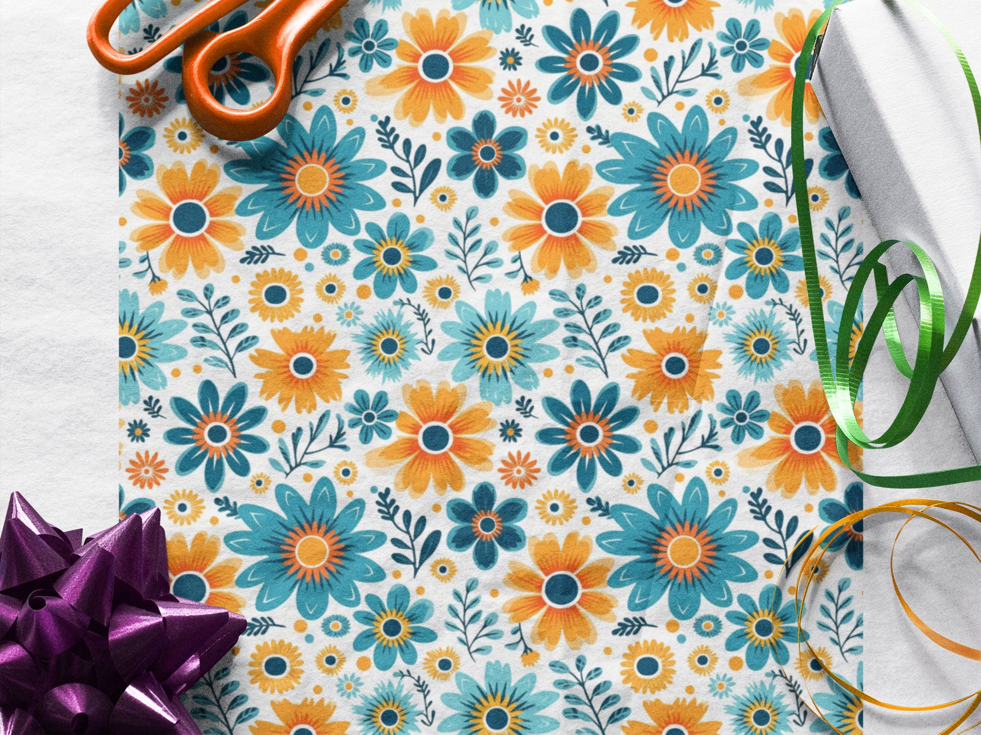 Retro Flowers Digital Paper Seamless Patterns Comercial License Digital ...