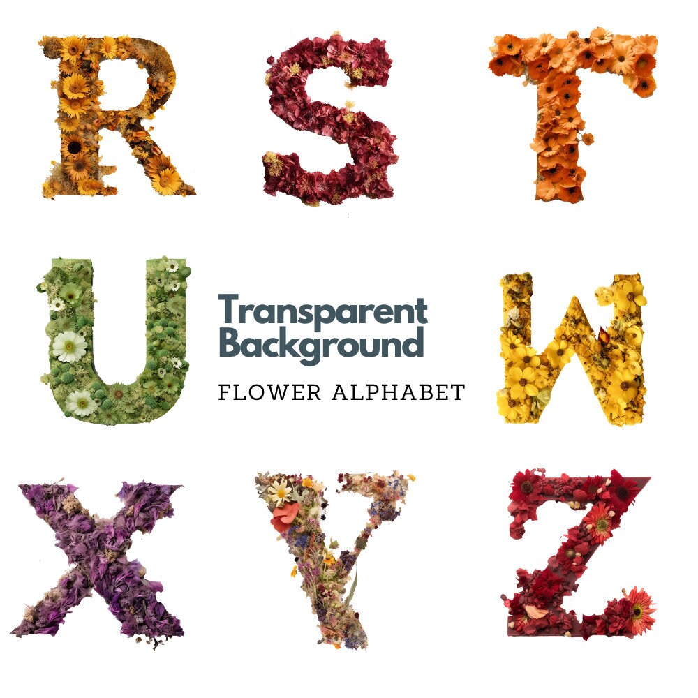 Floral Alphabets Letters Clipart PNG Bundle Floral Clip Art Lettering ...