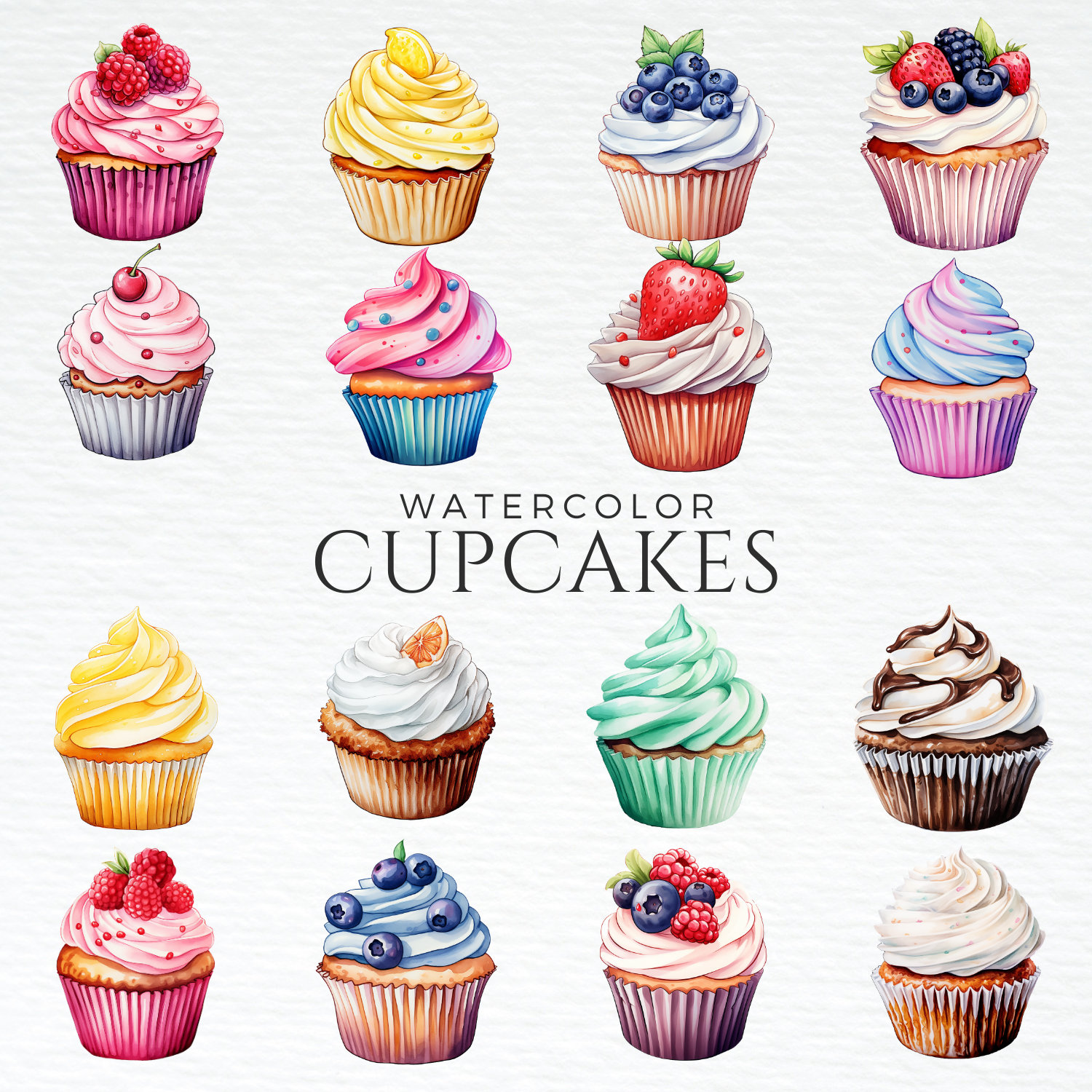 Watercolor Cupcakes PNG Bundle Transparent Full Commercial License ...
