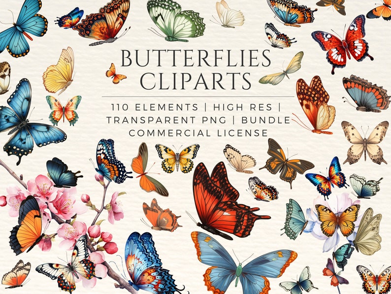 Butterfly Clipart Bundle Watercolor Butterfly Cliparts PNG Transparent ...