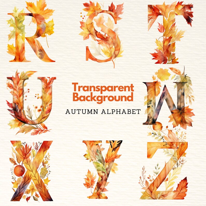 Watercolor Autumn Alphabet Letters Clipart PNG Bundle Autumn Aesthetic ...