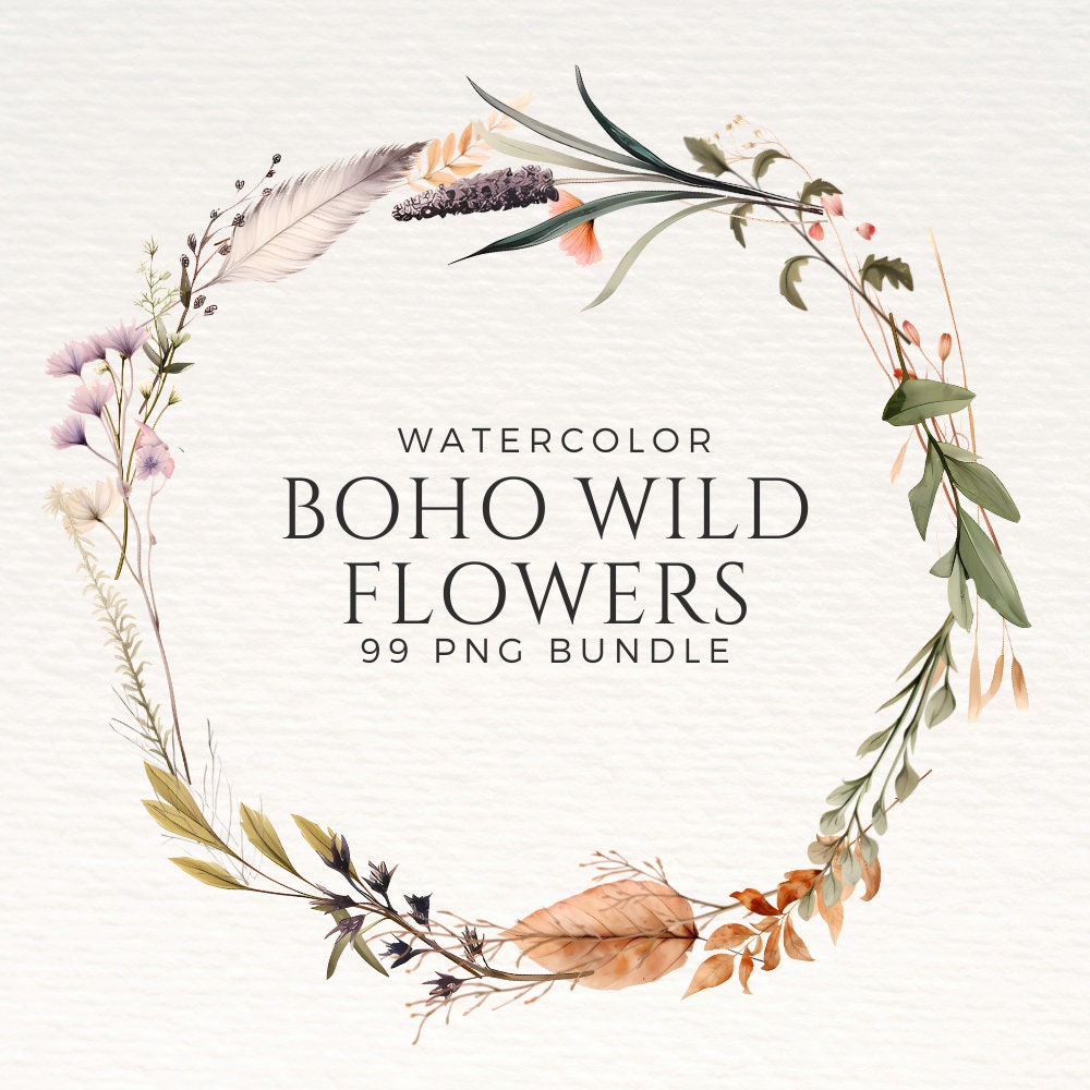 Wild Boho Flowers PNG Bundle Transparent Full Commercial License ...