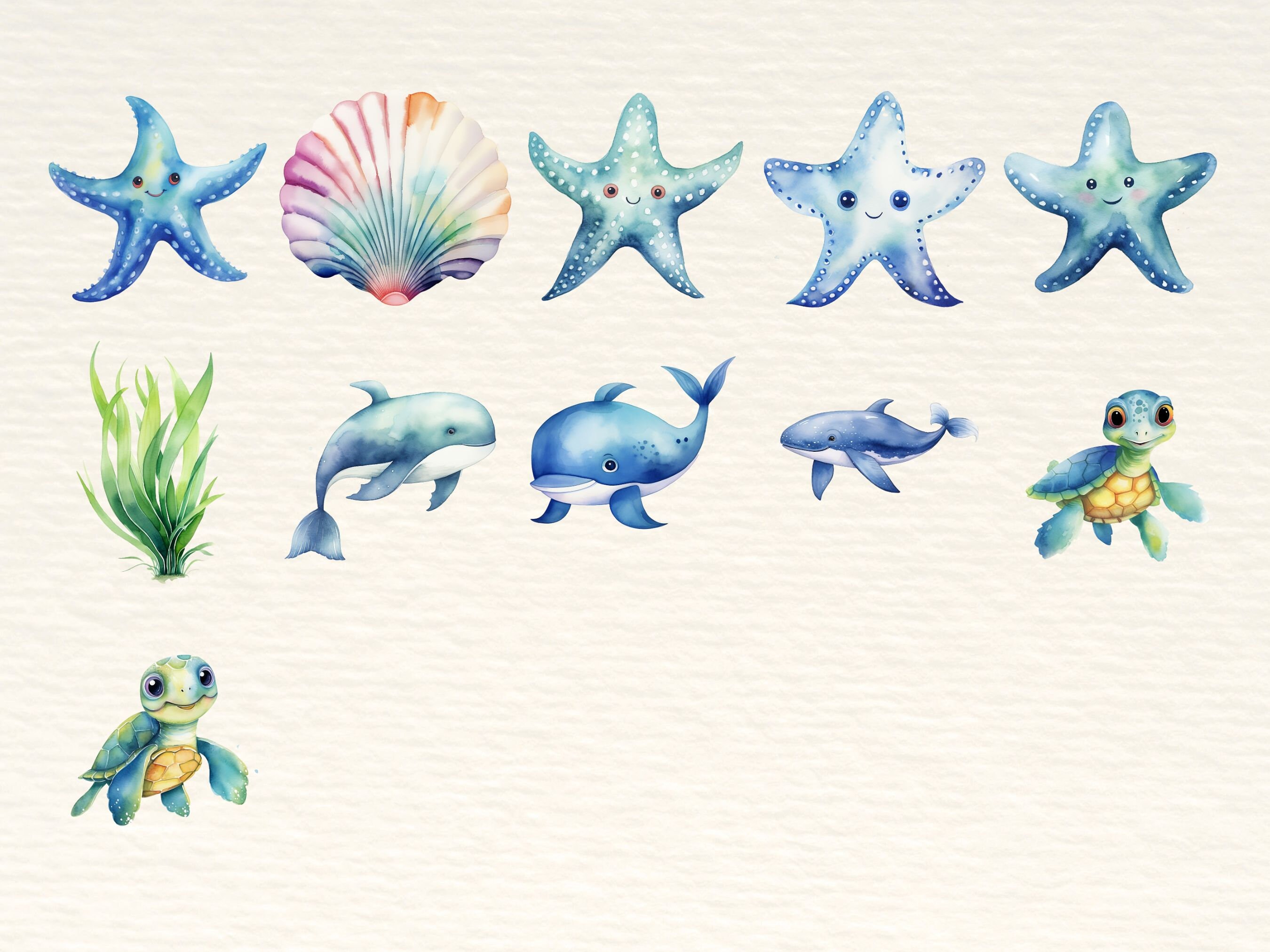 Atercolor Undersea Clipart Bundle Cute Ocean Animals PNG Nursery Decor ...