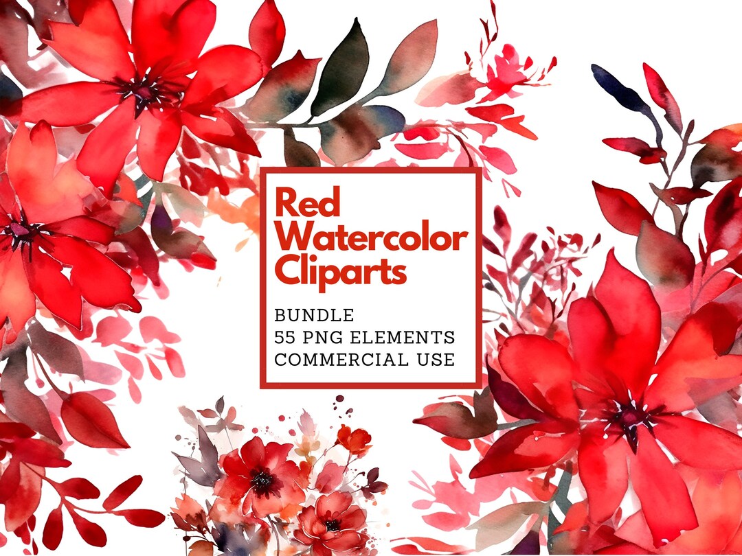 Red Botanical Clipart Bundle PNG Watercolor Red Flowers Bundle ...