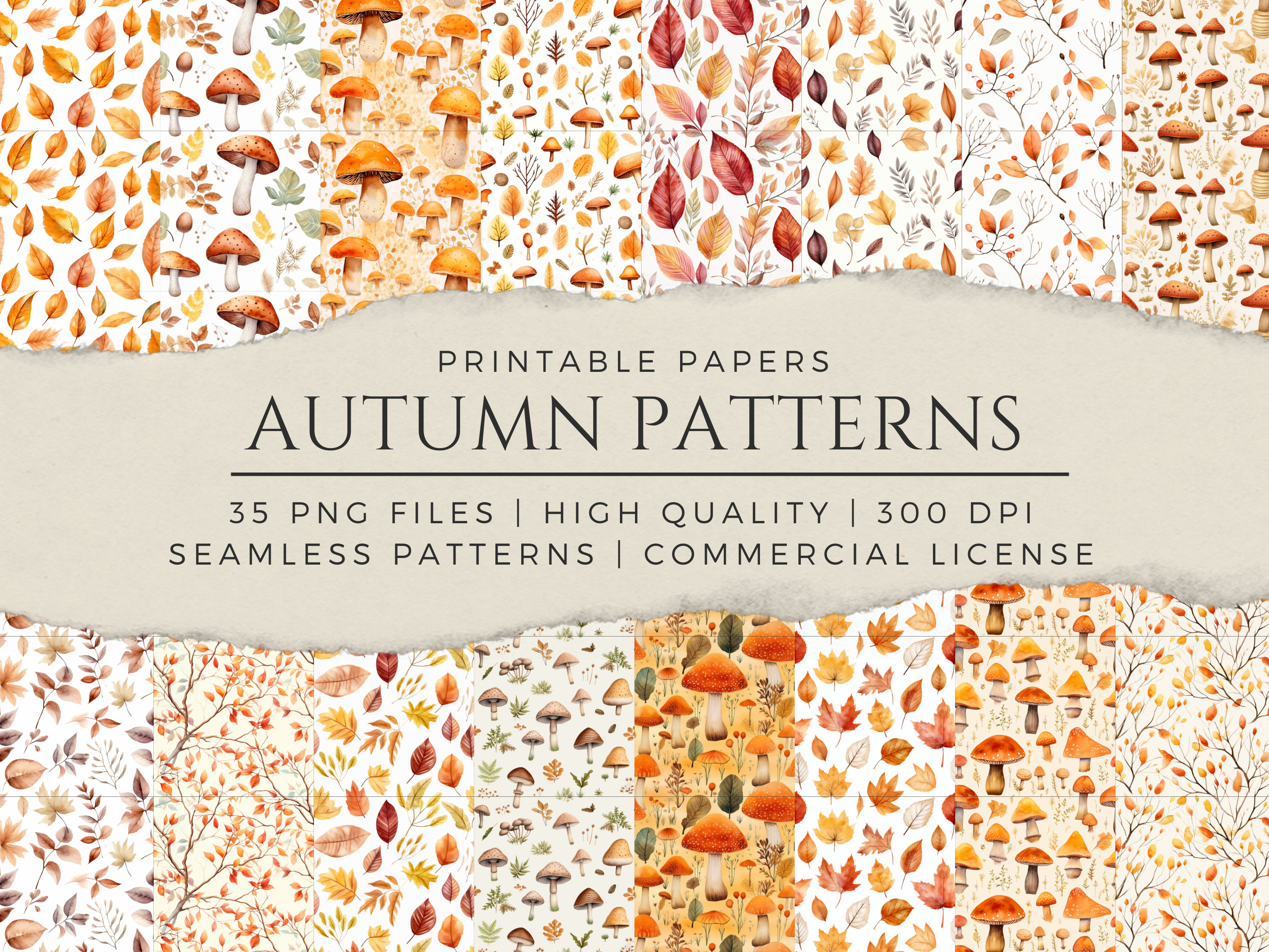 Autumn Leaves Digital Paper Seamless Patterns Commercial - Etsy
