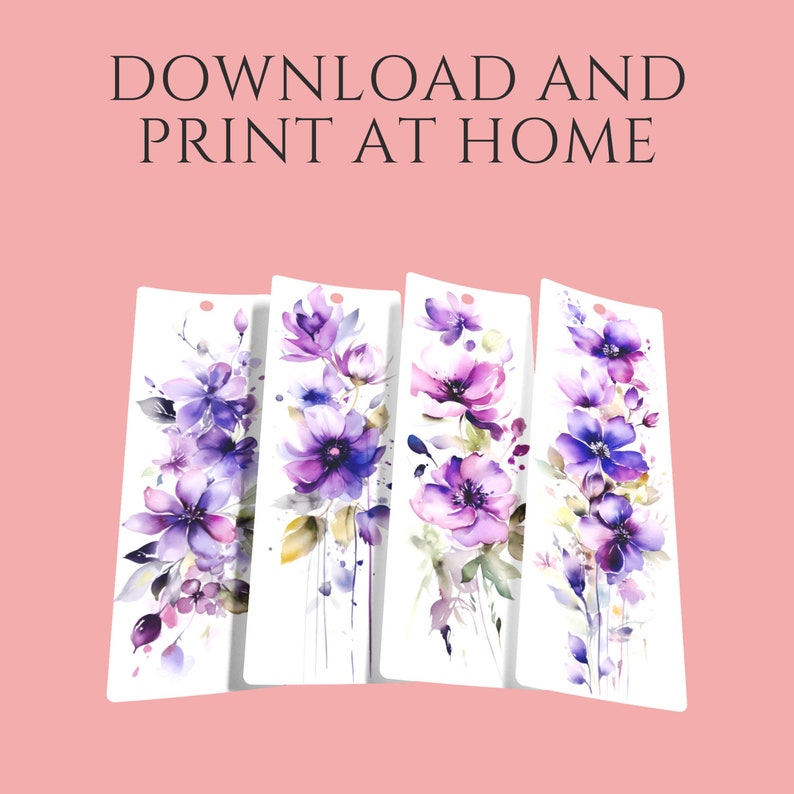 Bundle of 16 Violet Watercolour Flower Digital Bookmarks to Download ...