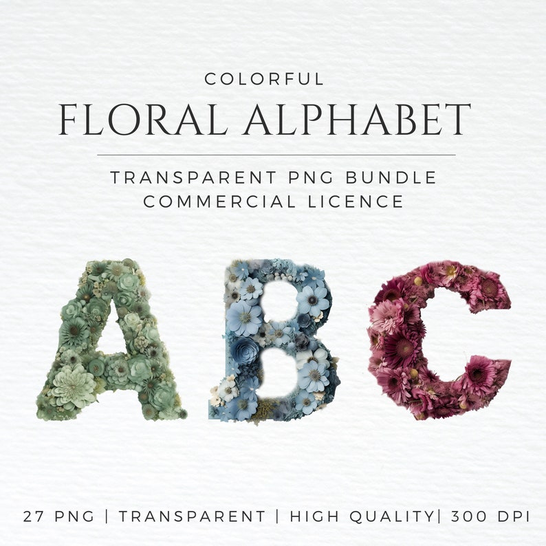Floral Alphabets Letters Clipart PNG Bundle Floral Clip Art Lettering ...